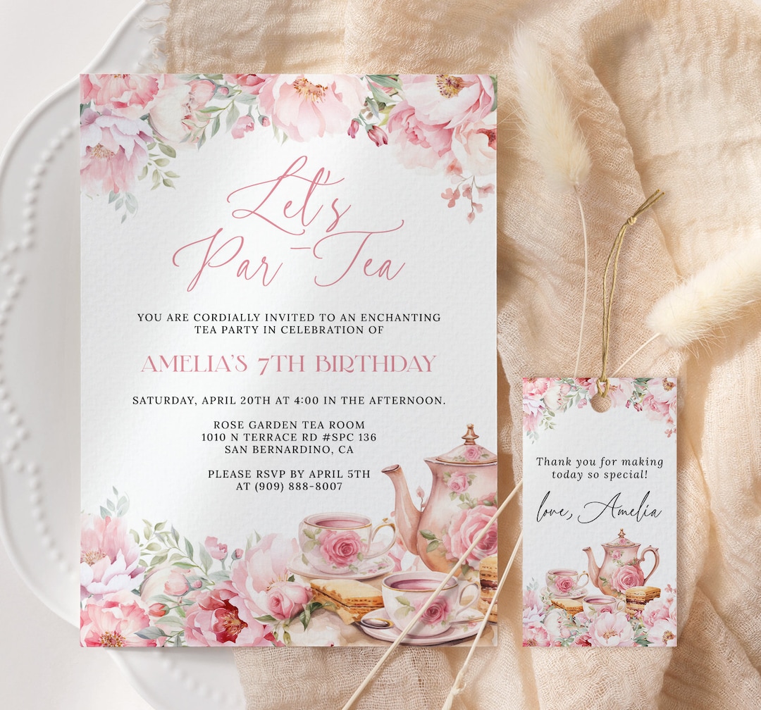 Floral Tea Party Birthday Invitation EDITABLE, Blush Pink Par-tea ...