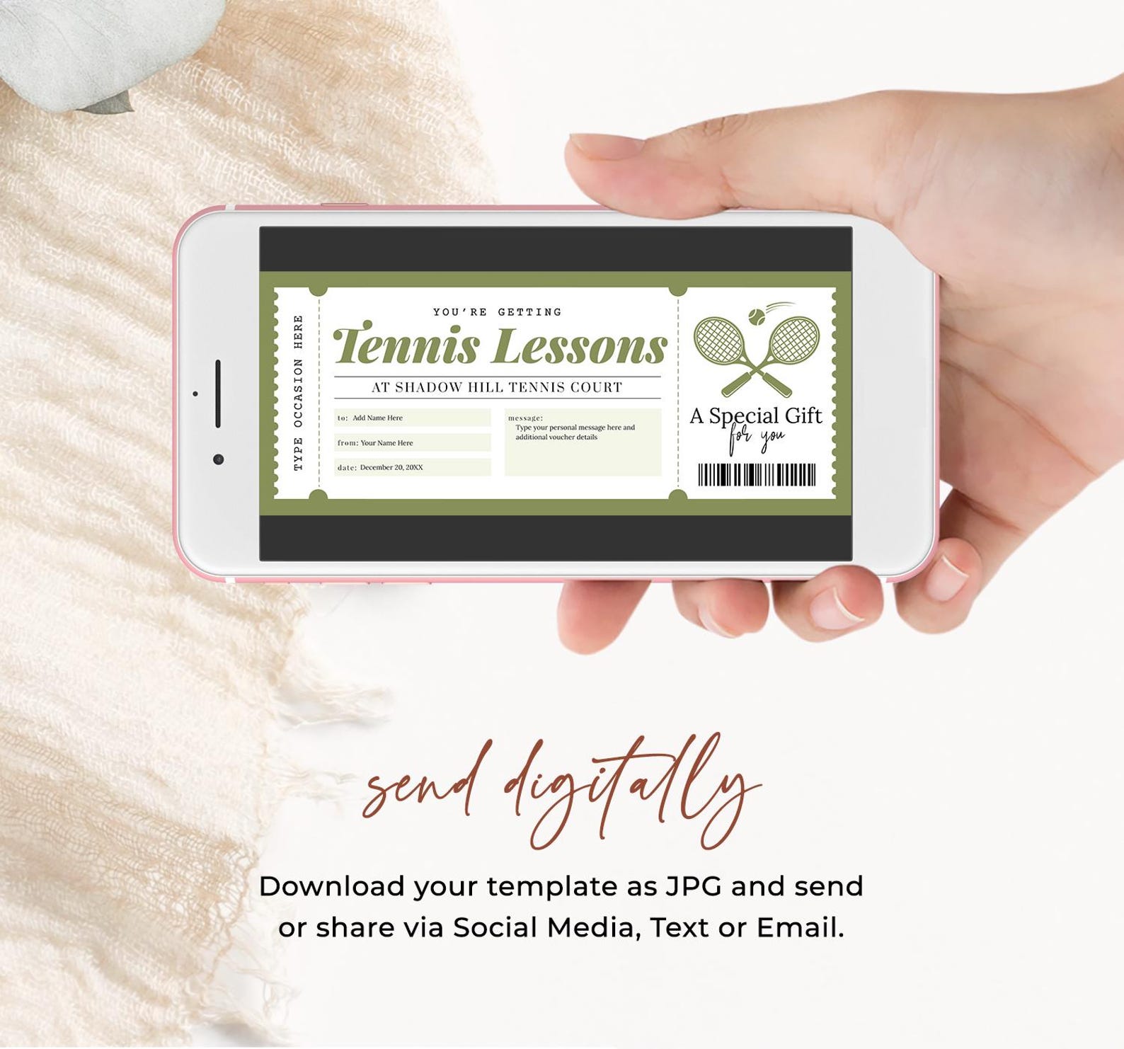 Tennis Lesson Certificate EDITABLE, Tennis Lesson Voucher Printable ...