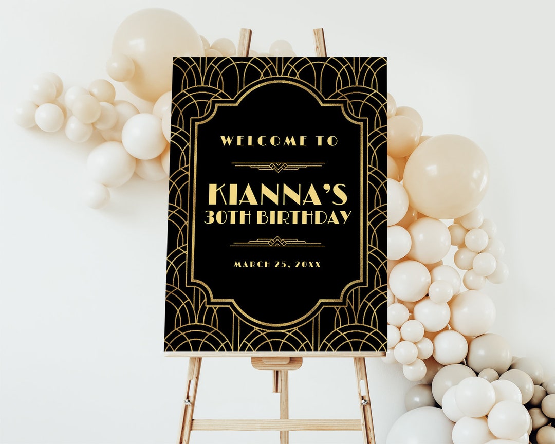 Gatsby Welcome Sign EDITABLE, Roaring 20s Birthday Sign Printable, Art ...