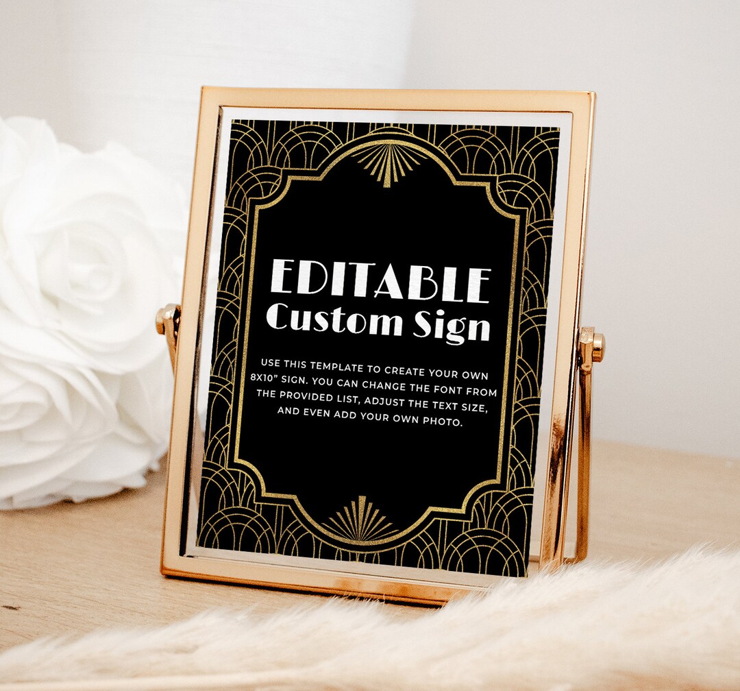 Custom Gatsby Party Sign EDITABLE, Art Deco Wedding Table Sign, Roaring ...