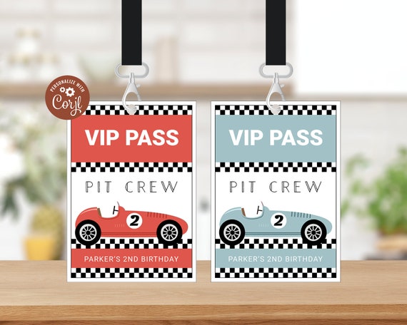 Race Car VIP Pit Crew Pass Editable, Racing Birthday Party Pass, ID ...