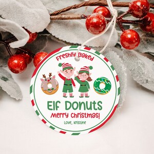 Elf Donuts Gift Tag EDITABLE, North Pole Elf Donuts Stickers, Christmas ...