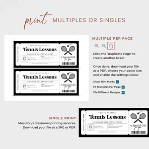 Tennis Lesson Gift Certificate EDITABLE, Tennis Lesson Voucher ...