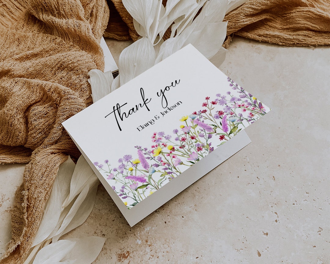 Wildflower Thank You Card EDITABLE, Thank You Card Template Printable ...