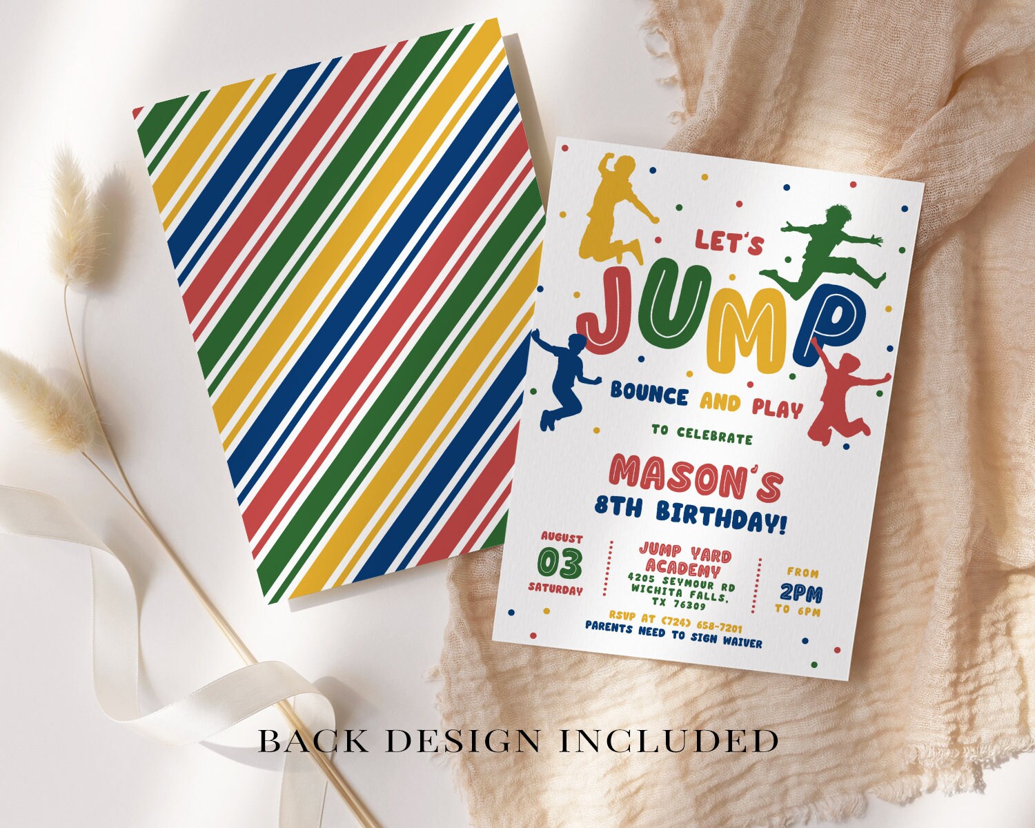 Jump Birthday Invitation EDITABLE, Trampoline Park Birthday Invitation ...