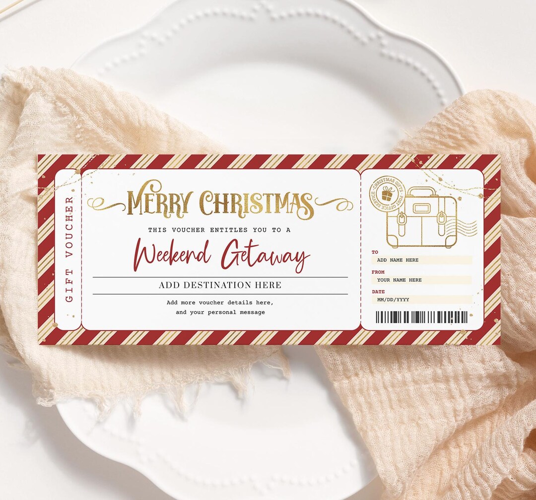 Weekend Getaway Christmas Voucher EDITABLE, Weekend Away, Surprise ...