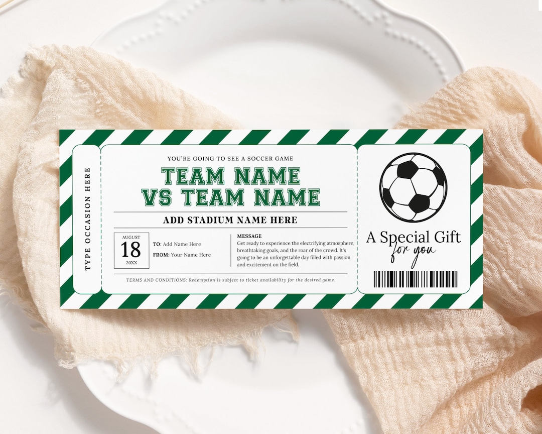 Soccer Game Ticket EDITABLE Surprise Soccer Gift Certificate - Etsy