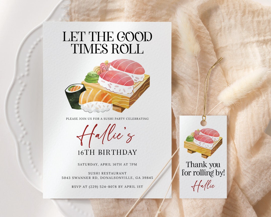 Sushi Birthday Invitation EDITABLE, Printable Sushi Party Invitation ...