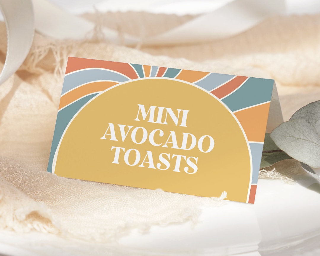 Groovy Sunshine Food Labels EDITABLE, Retro Sun Food Tent Cards ...
