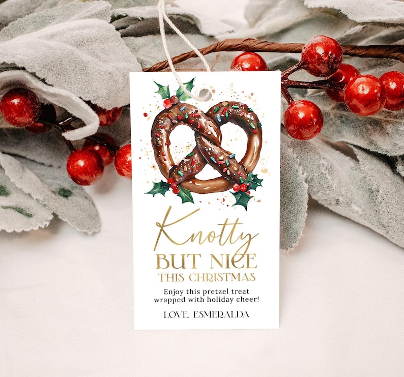 Pretzel Christmas Gift Tags EDITABLE, Holiday Gift Tag, Homemade Treat ...