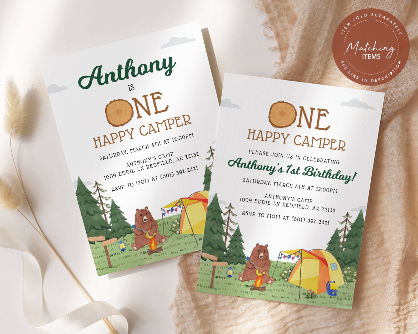 One Happy Camper Water Bottle Labels EDITABLE, First Birthday Party ...