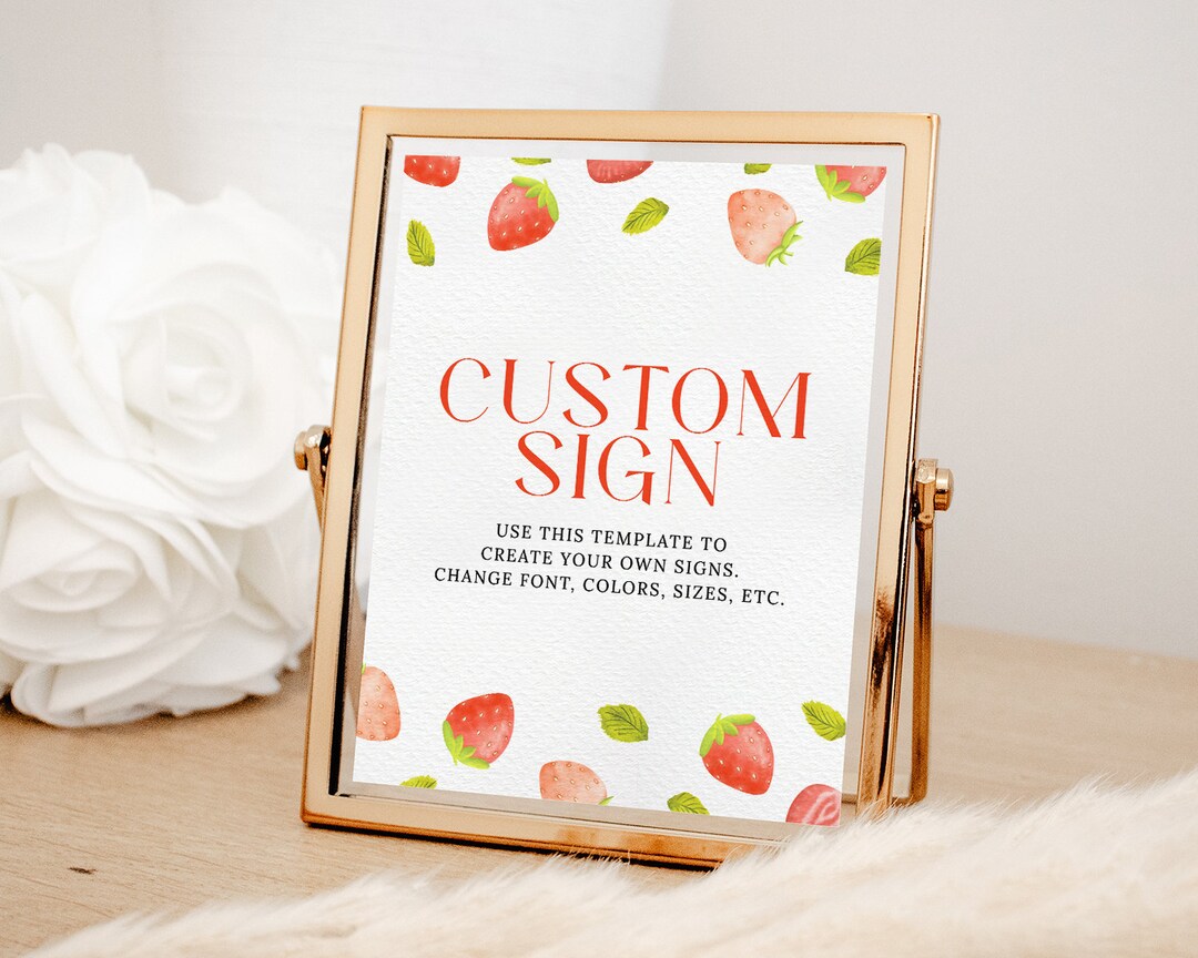 Custom Strawberry Party Sign EDITABLE, Berry Sweet Birthday Sign ...