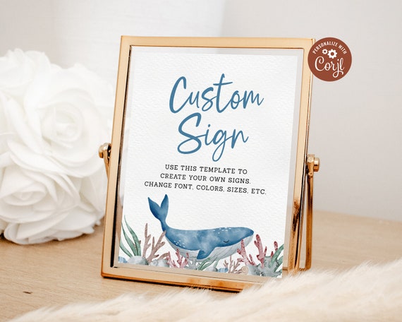 Custom Whale Birthday Sign EDITABLE, Ocean Party Sign Printable, Whale ...