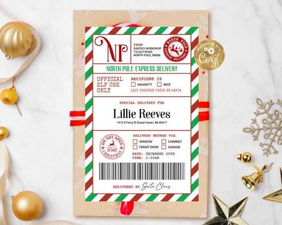 Elf North Pole Shipping Labels EDITABLE, Santa Christmas Gift Label ...