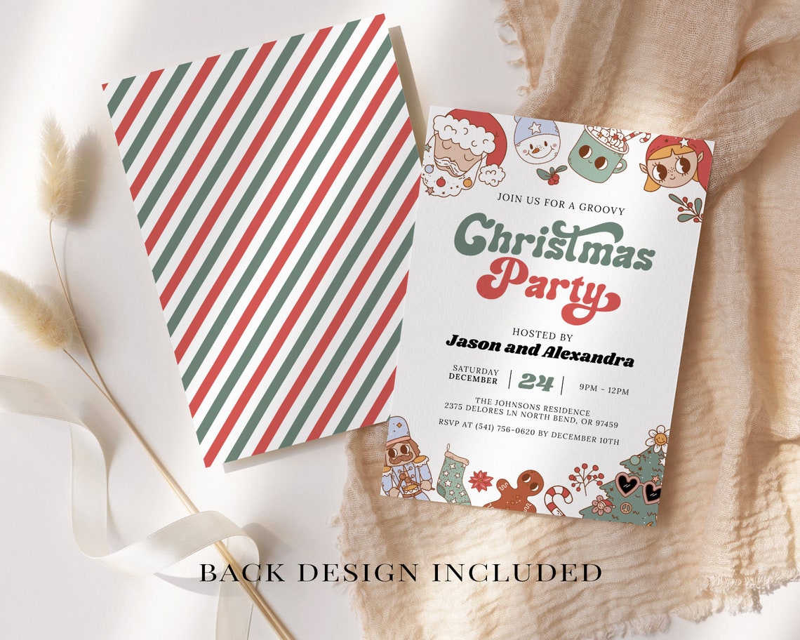 Groovy Christmas Party Invitation Editable Printable Annual - Etsy