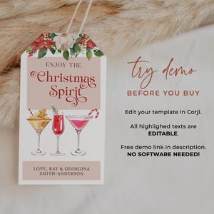 Christmas Cocktail Gift Tag EDITABLE, Holiday Cocktail Gift Tag ...