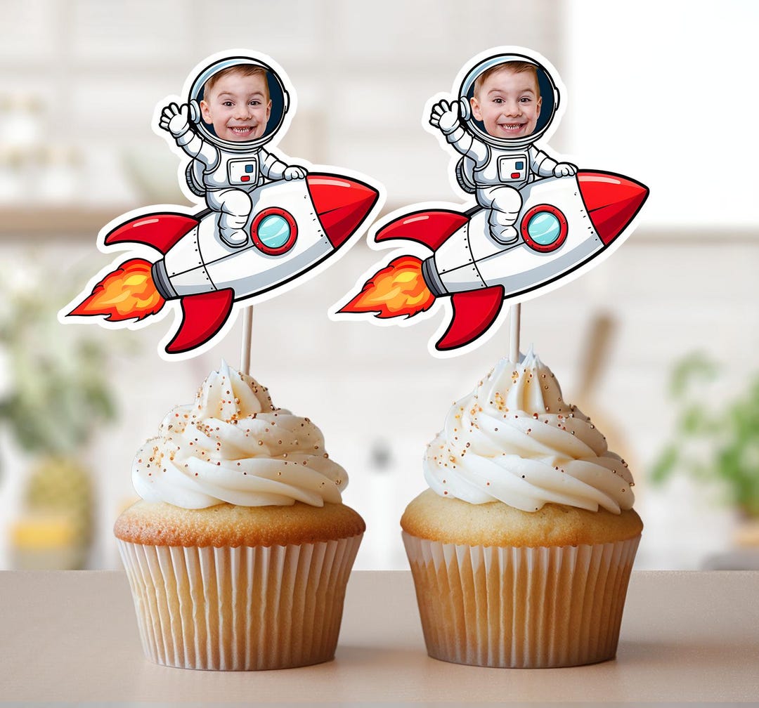 Astronaut Face Cupcake Toppers, Personalized Astronaut Photo Cupcake ...