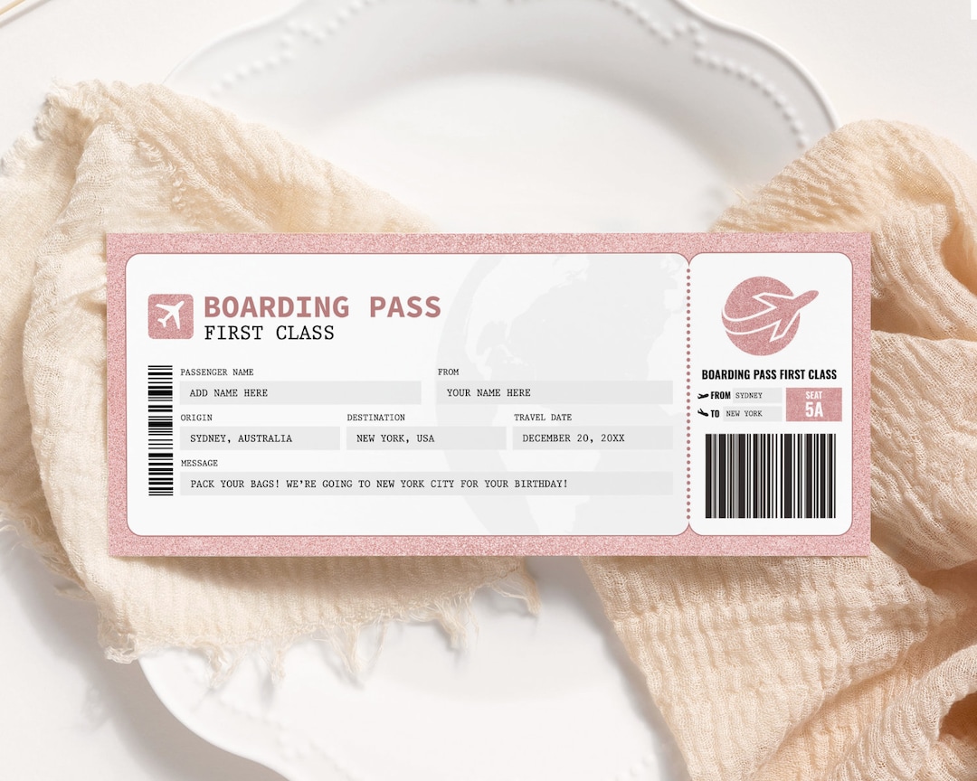 Boarding Pass Pink Ticket EDITABLE, Surprise Trip Ticket, Printable ...