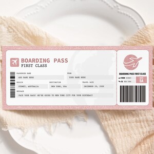 Boarding Pass Pink Ticket EDITABLE, Surprise Trip Ticket, Printable ...
