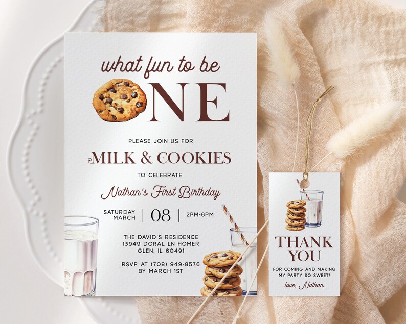 Milk and Cookies Birthday Invitation EDITABLE, Milk and Cookies First ...