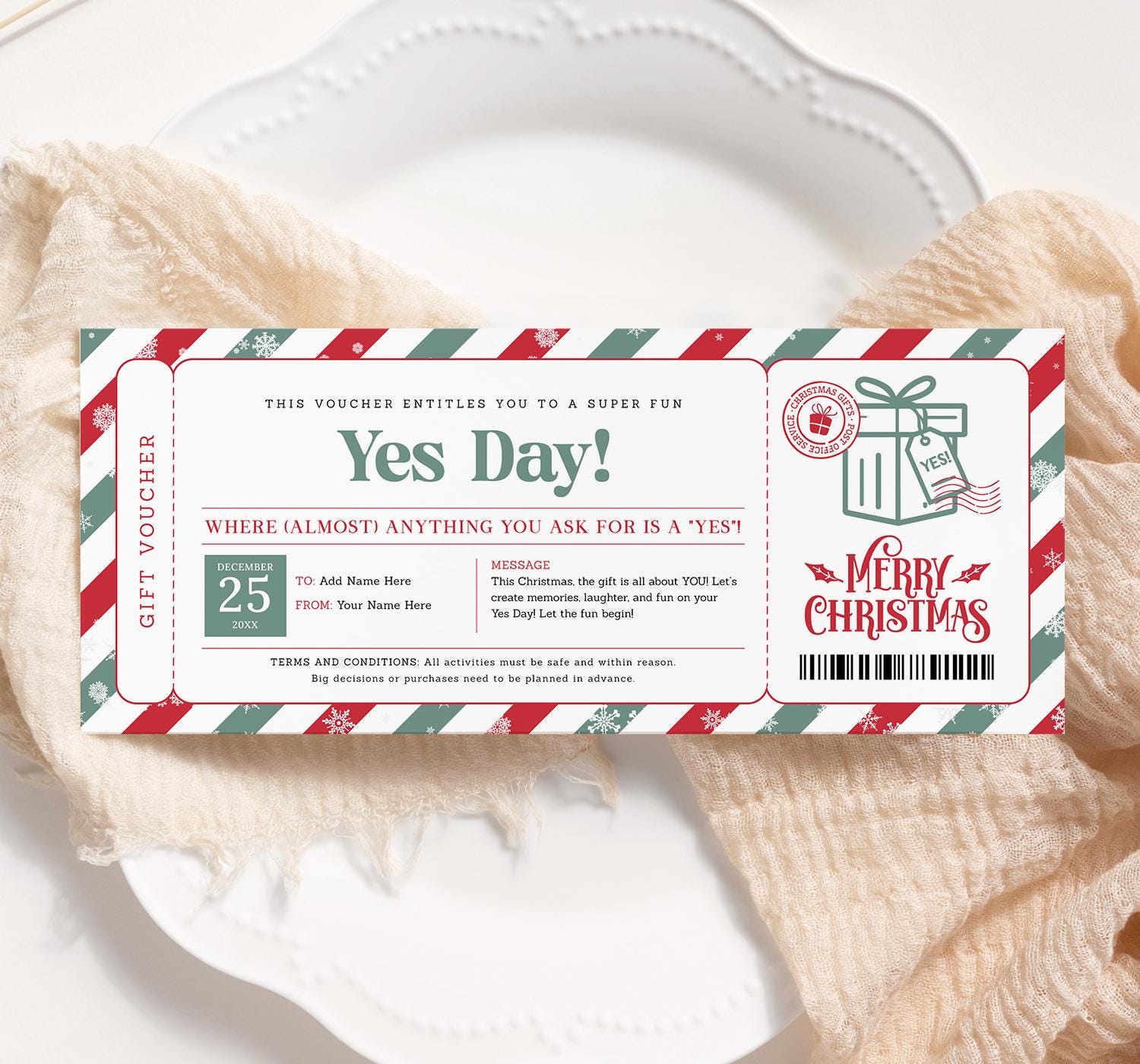 Yes Day Christmas Ticket EDITABLE, Yes Day Gift Voucher, Printable ...