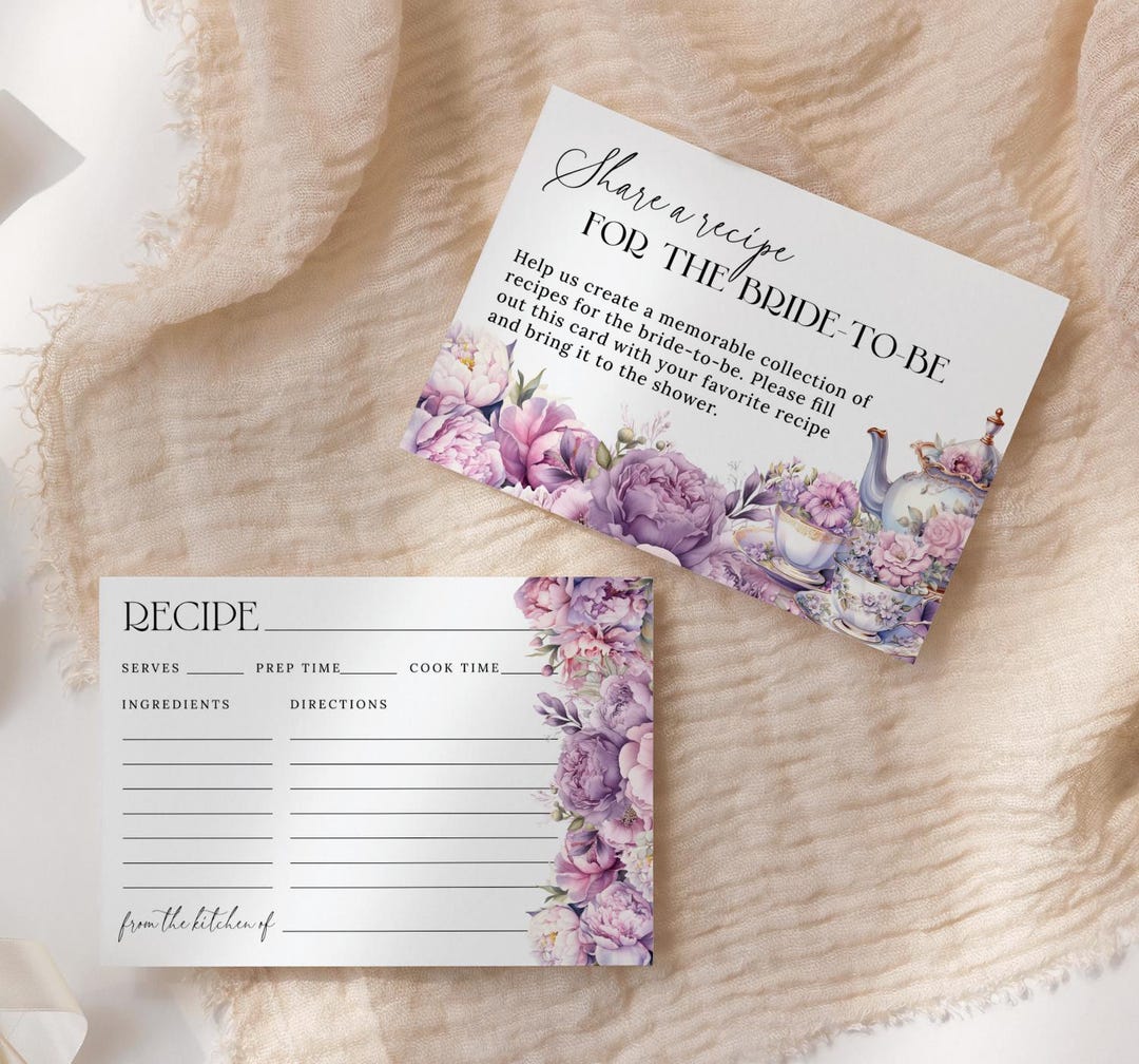 Purple Floral Tea Recipe Card Template EDITABLE, Lavender Floral Tea ...