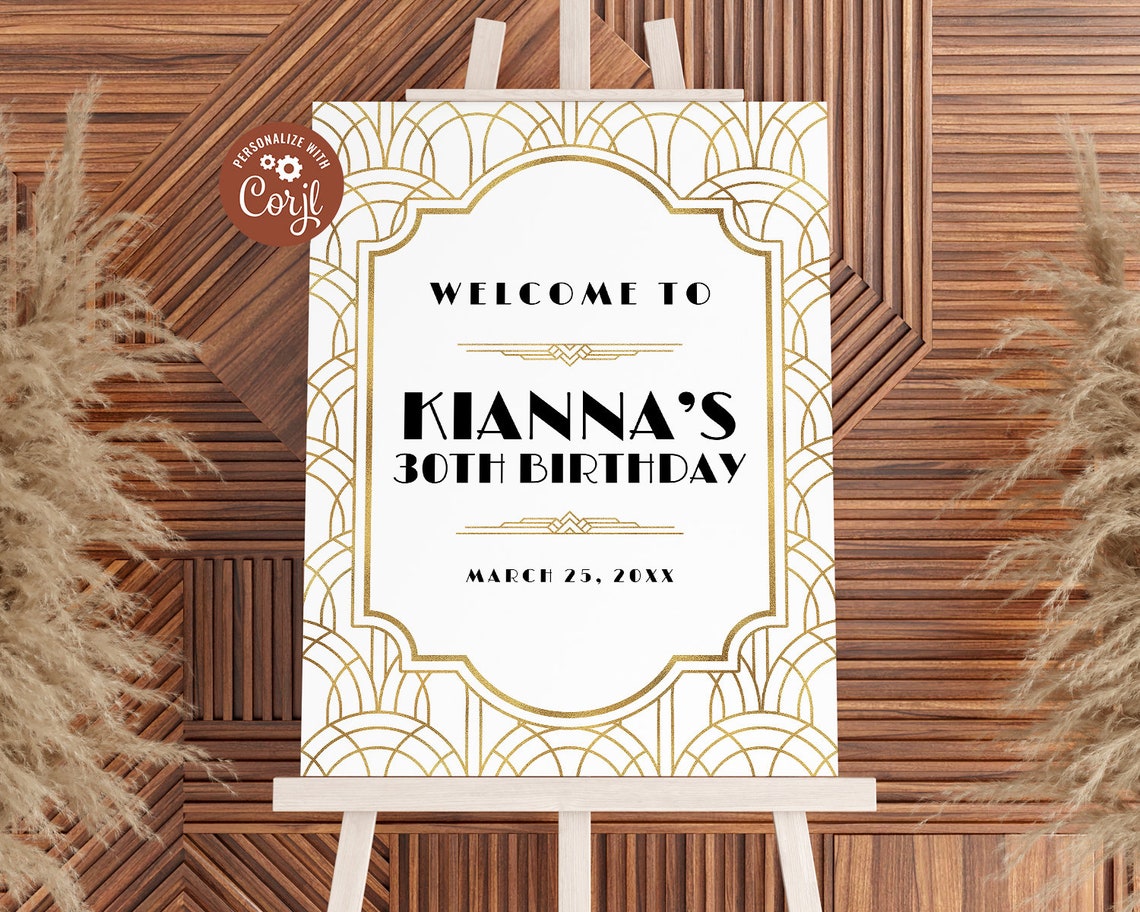 Gatsby Welcome Sign EDITABLE Roaring 20s Birthday Sign - Etsy