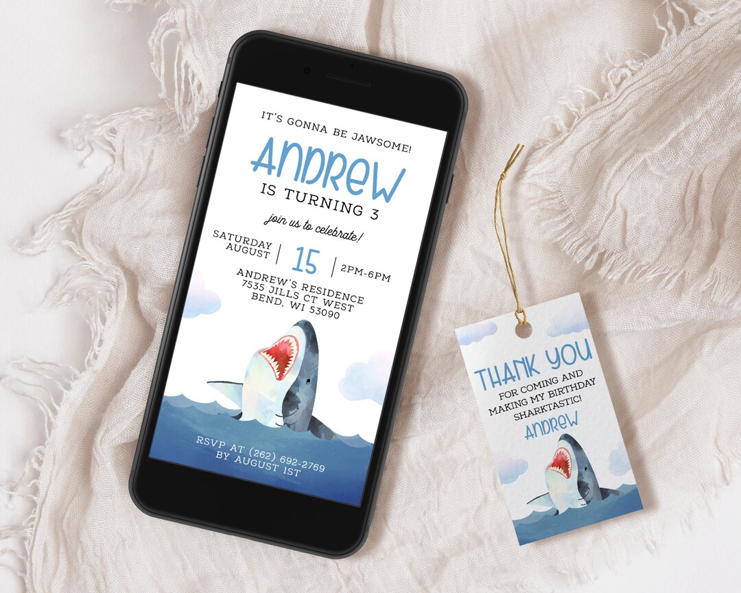 Shark Birthday Digital Invitation EDITABLE, Shark Attack Party Evite ...