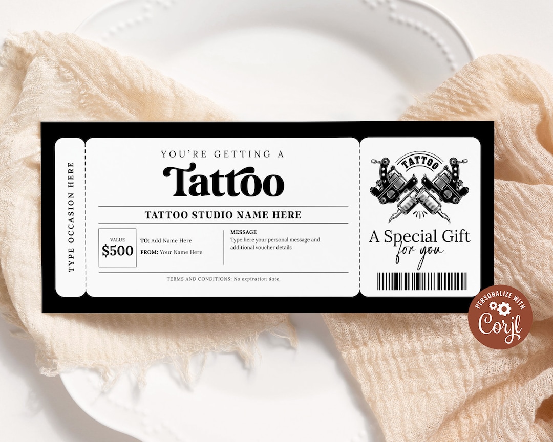 Tattoo Gift Voucher EDITABLE Tattoo Gift Certificate - Etsy