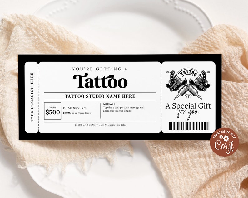 Tattoo Gift Voucher EDITABLE Tattoo Gift Certificate - Etsy