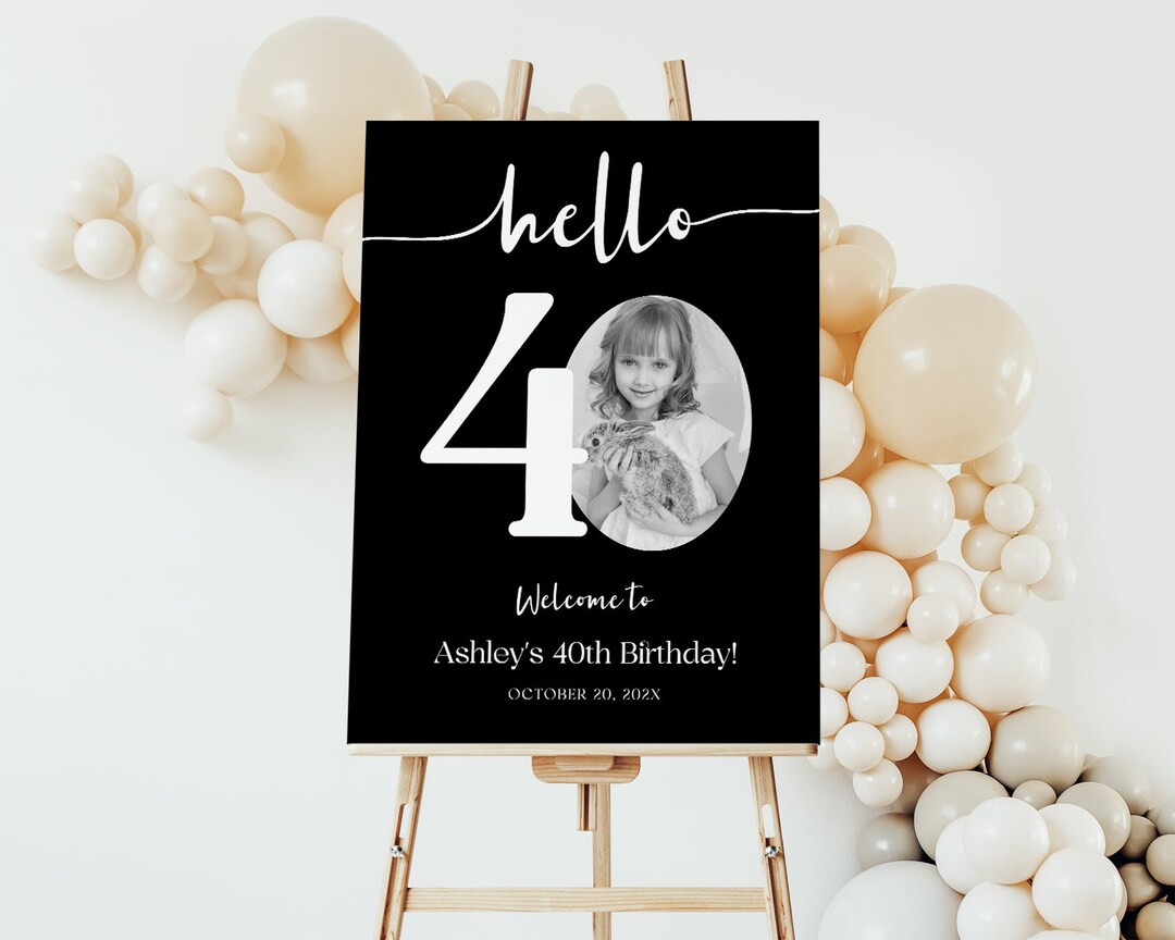 40th Birthday Welcome Sign EDITABLE, Hello Forty Birthday Sign, Modern ...