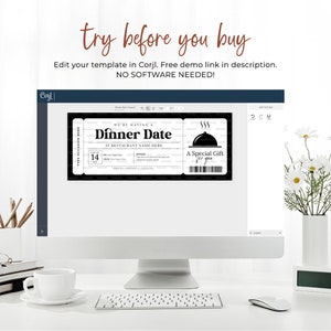Dinner Date Gift Voucher EDITABLE, Dinner Reservation Ticket, Dinner ...