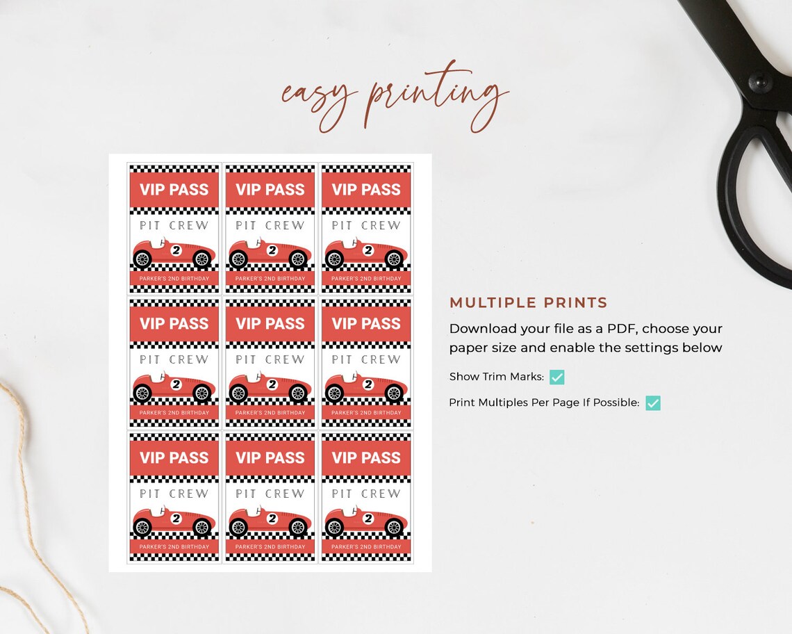 Race Car VIP Pit Crew Pass Editable Racing Birthday Party - Etsy