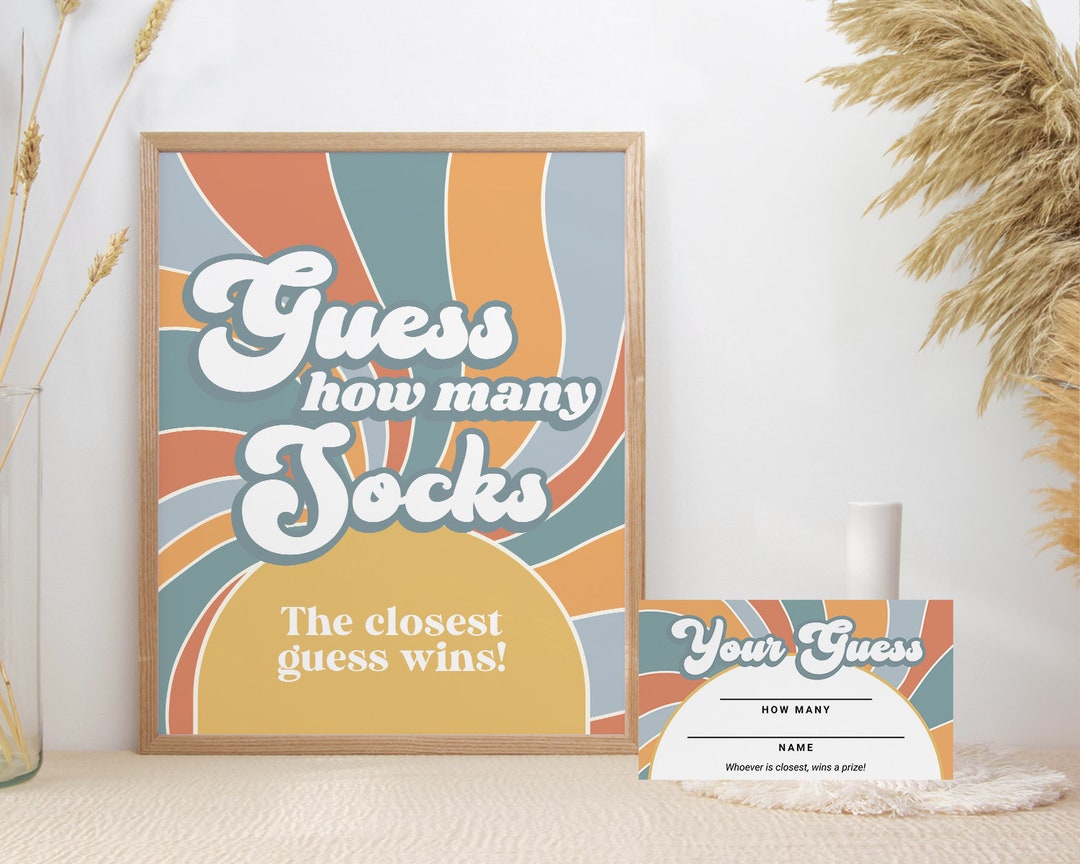 Groovy Guess How Many Socks Game Sign, Retro Sunshine Baby Shower ...