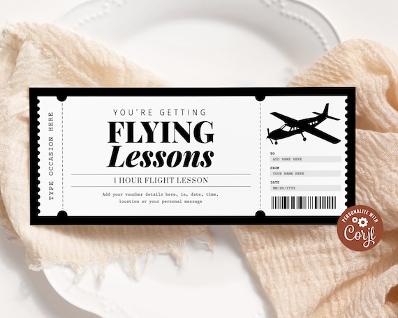 Flying Lessons Voucher EDITABLE, Flight Gift Certificate Printable ...