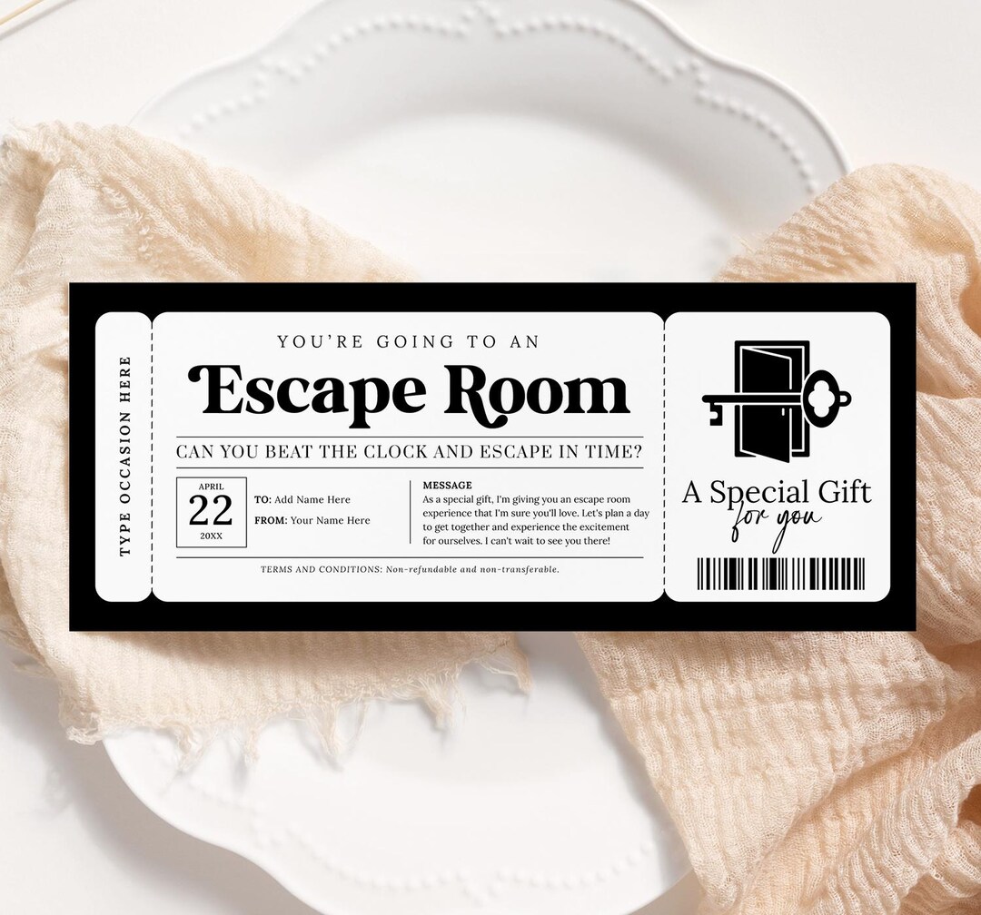 Escape Room Ticket EDITABLE, Escape Room Voucher Printable, Game Room ...