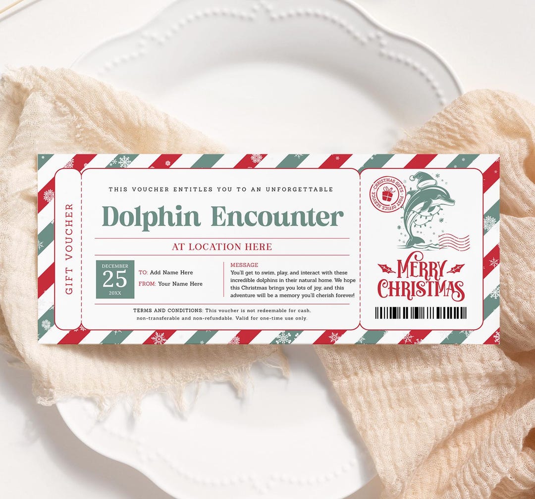 Dolphin Christmas Gift Certificate EDITABLE, Surprise Dolphin Encounter ...