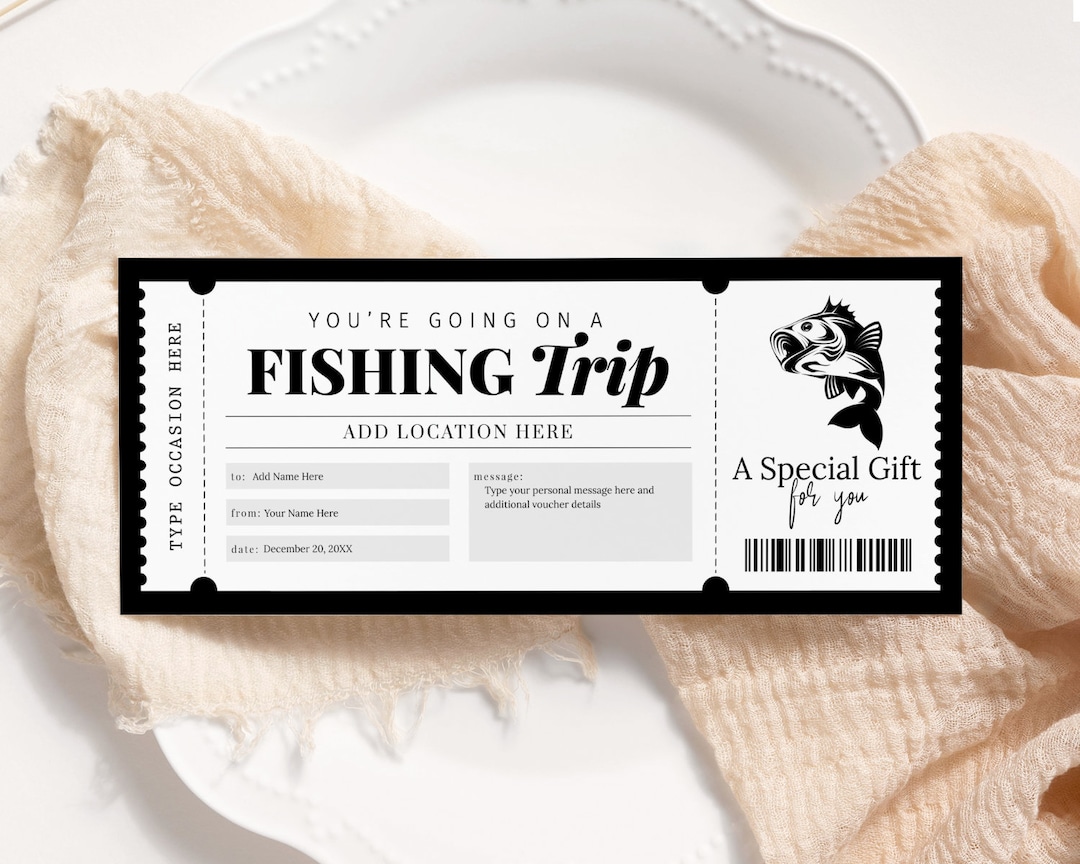 Surprise Fishing Trip Ticket EDITABLE, Fishing Trip Gift Voucher ...