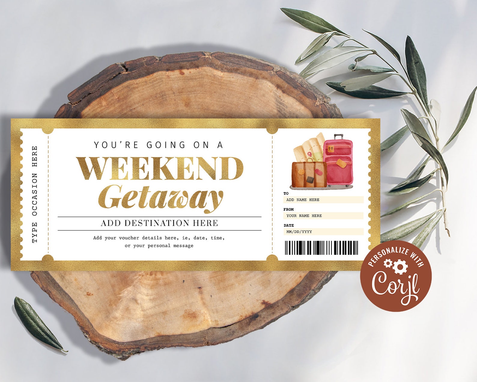 Weekend Getaway Gold Voucher EDITABLE Weekend Away Trip - Etsy