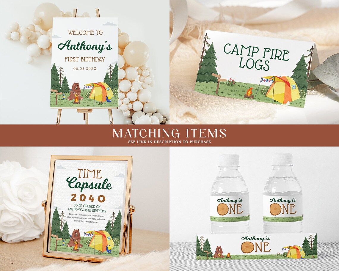 One Happy Camper Water Bottle Labels EDITABLE, First Birthday Party ...