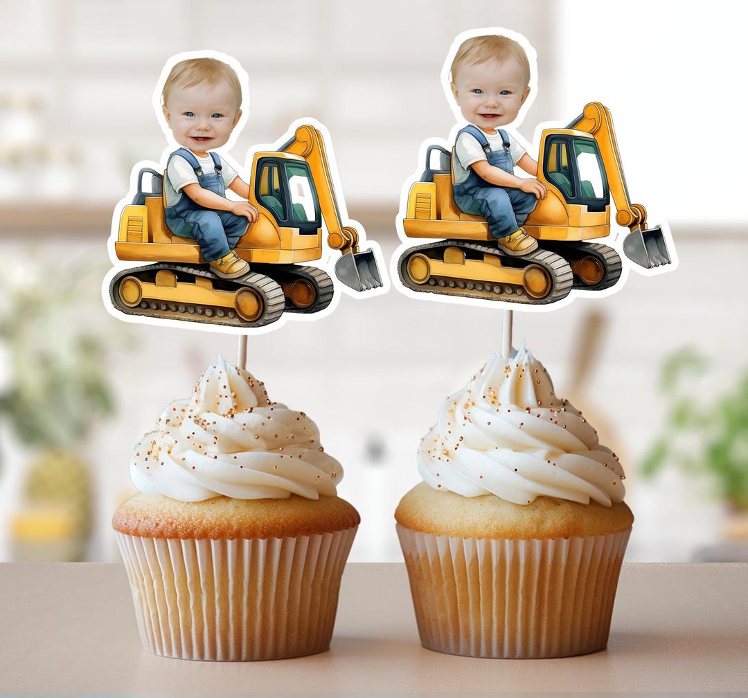 Construction Photo Cupcake Toppers, Face Cupcake Toppers, Personalized ...