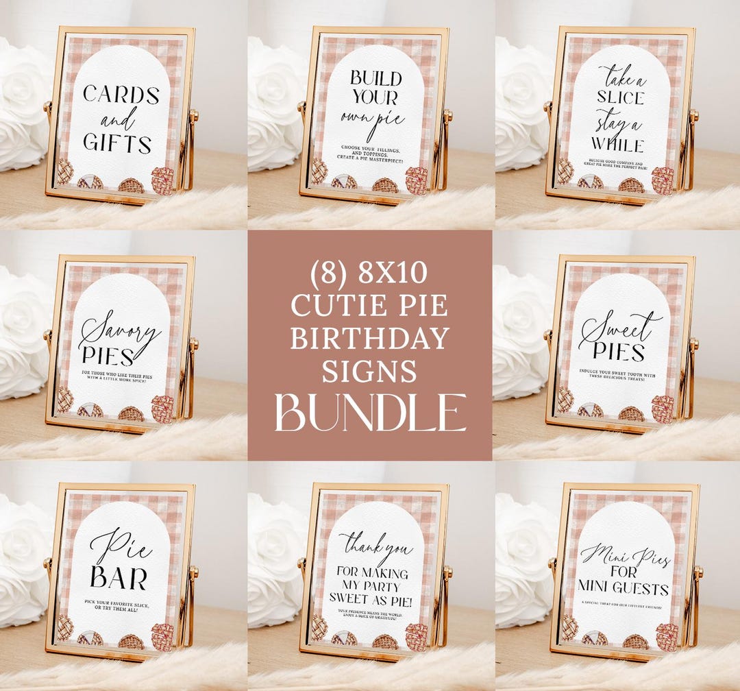 Cutie Pie Birthday Sign Bundle, 8 Sweetie Pie Birthday Table Sign ...