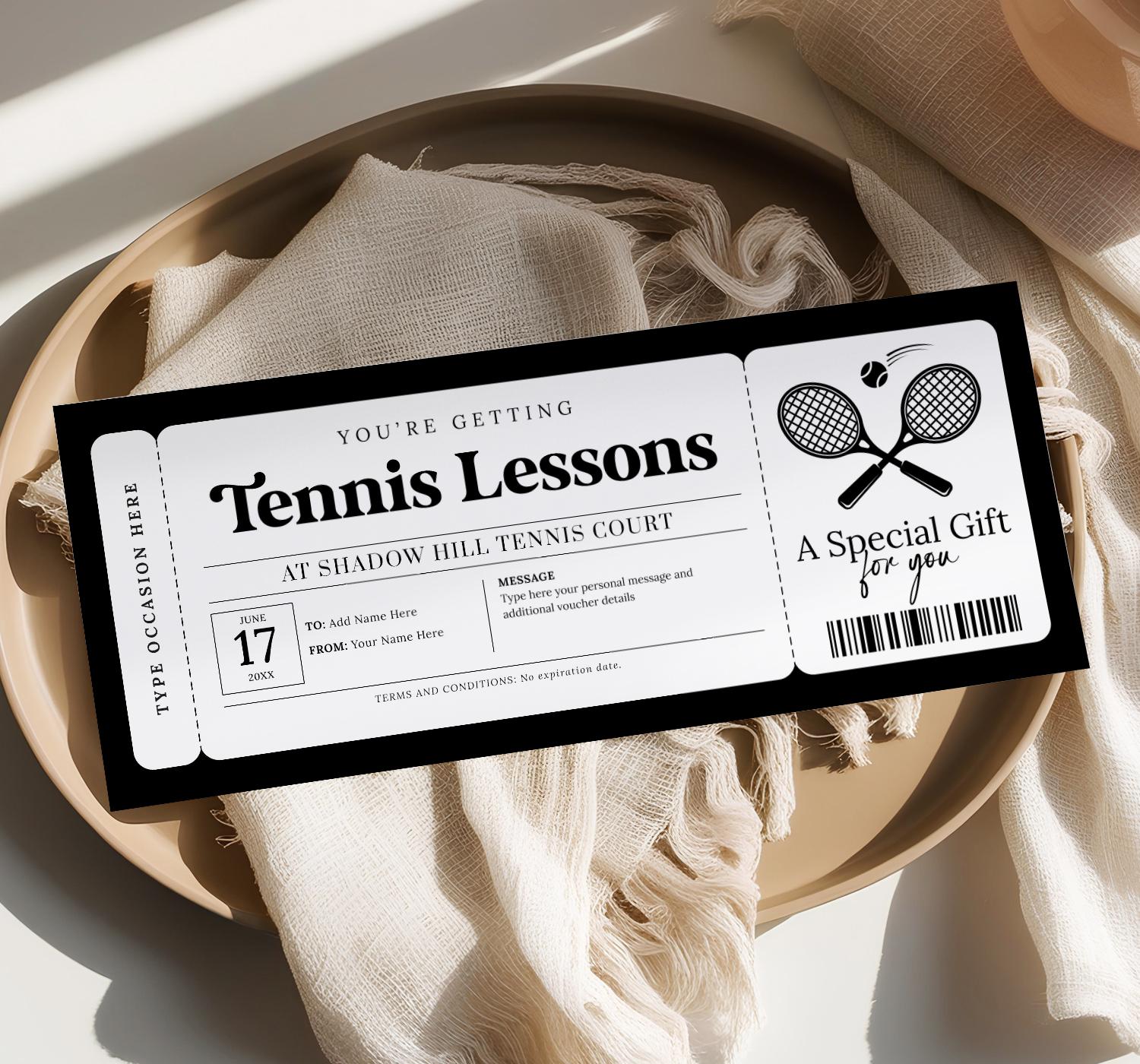 Tennis Lesson Gift Certificate EDITABLE, Tennis Lesson Voucher ...