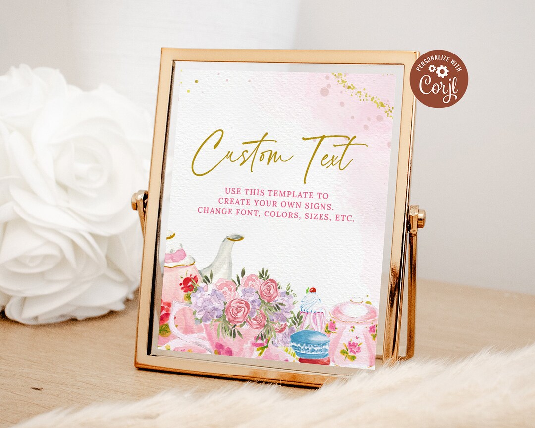 Tea Party Custom Sign EDITABLE Pink Gold Birthday Par-tea - Etsy