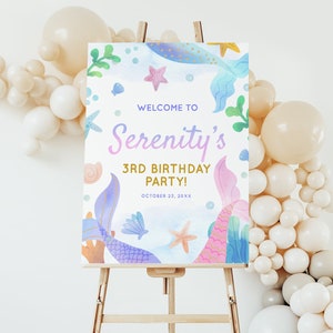 Mermaid Birthday Welcome Sign EDITABLE, Under the Sea Party Welcome ...