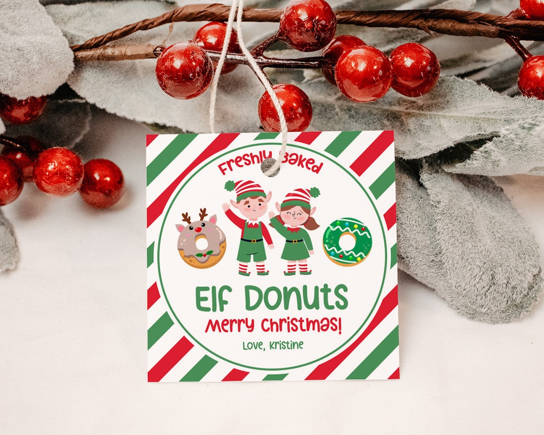 Elf Donuts Gift Tag EDITABLE, North Pole Elf Donuts Stickers, Christmas ...