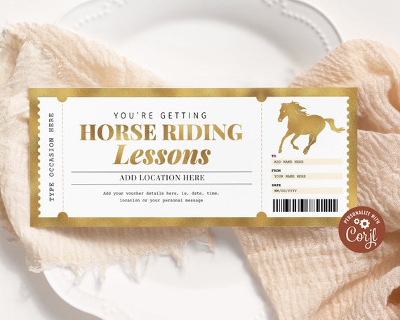 Horse Riding Lessons Voucher EDITABLE, Gold Horse Leases Certificate ...