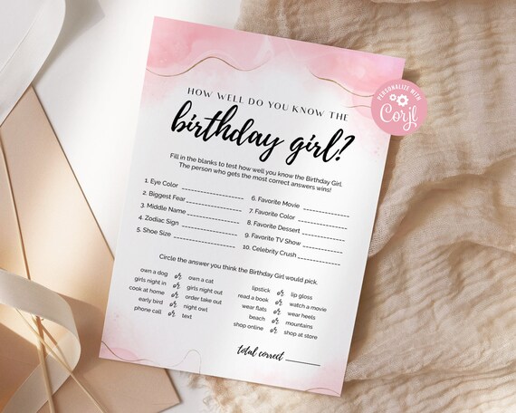 Who Knows Birthday Girl Best Editable, Would She Rather Game Printable ...