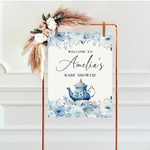 Blue Floral Tea Party Welcome Sign EDITABLE, High Tea Welcome Poster ...