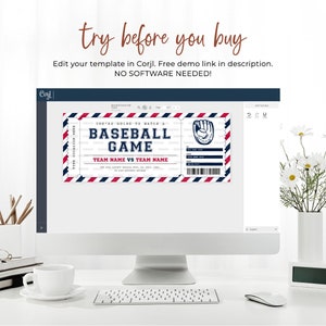 Baseball Game Ticket EDITABLE, Surprise Baseball Gift Certificate ...